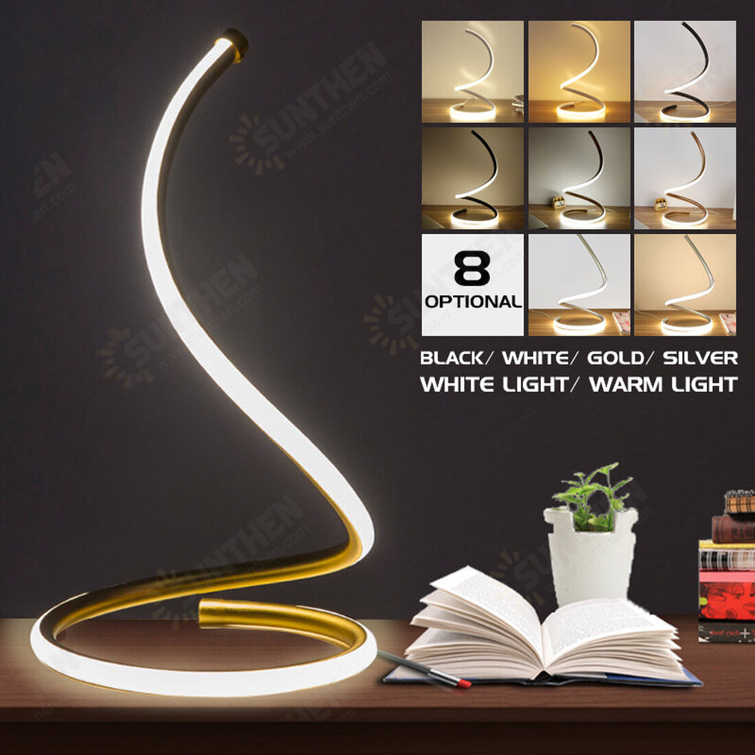 Modern Spiral LED Bedside Table Lamp Curved Desk Light Dimmable Warm White