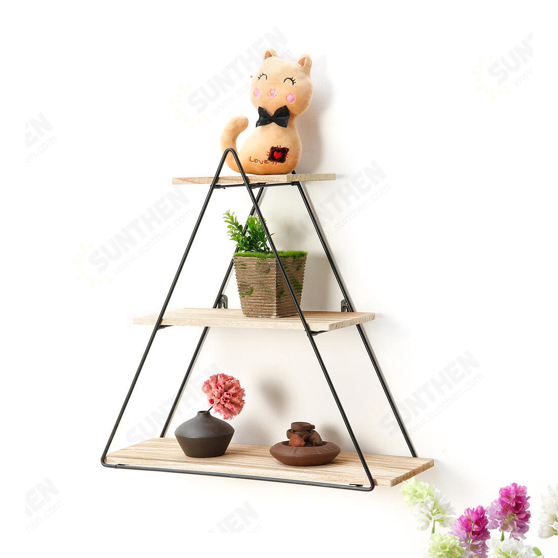 Retro Wooden Iron Craft Wall Mounted Storage Shelf Rack Bookshelf ...