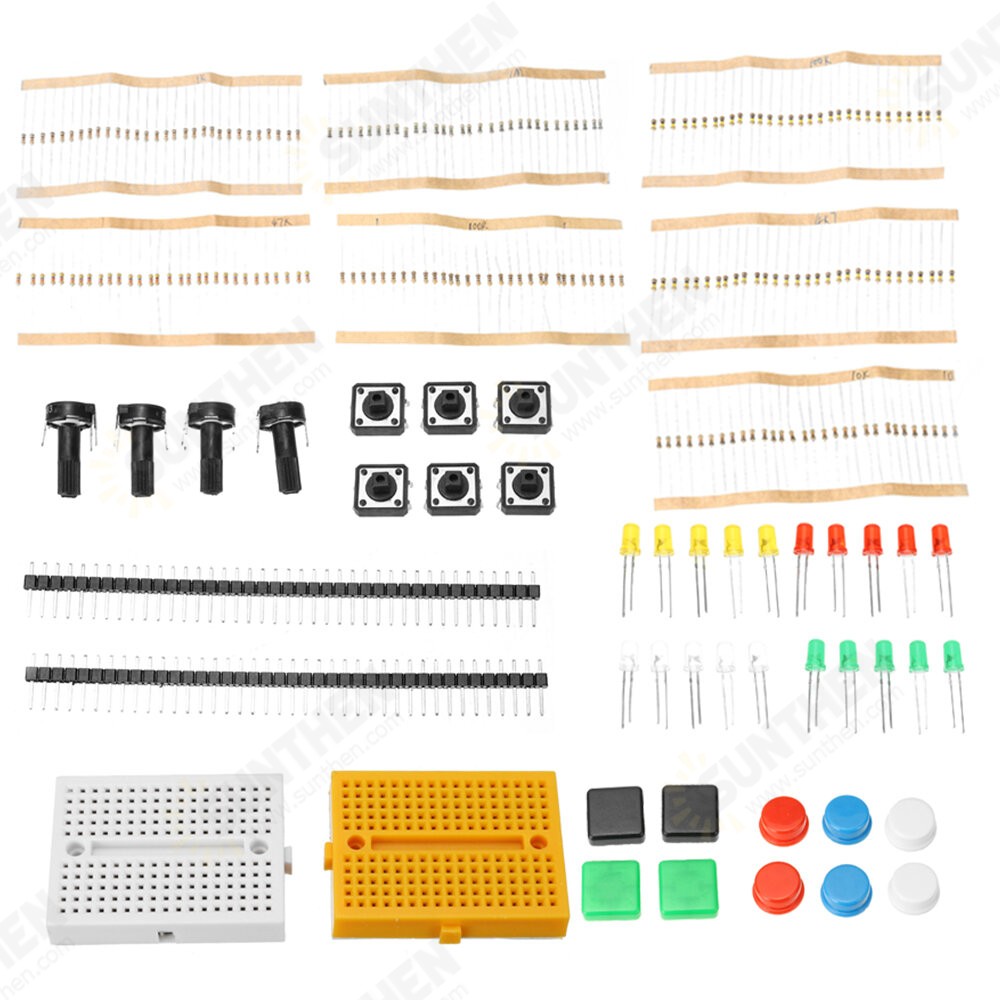 Electronics Components Basic Starter Kit for Arduino Breadboard with LED Buzzer Capacitor ...