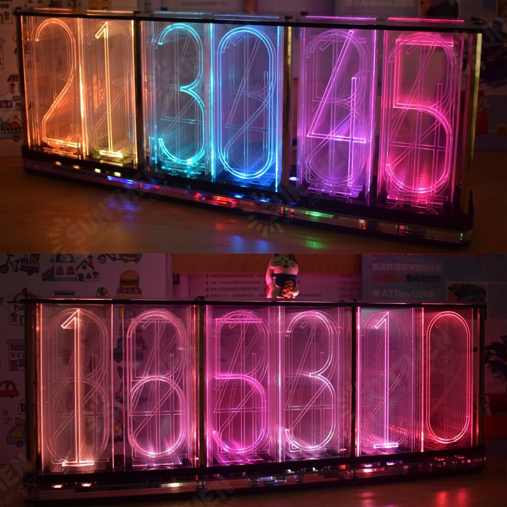 Oversized Font Analog Nixie Tube Clock Rainbow LED Full Color Music ...