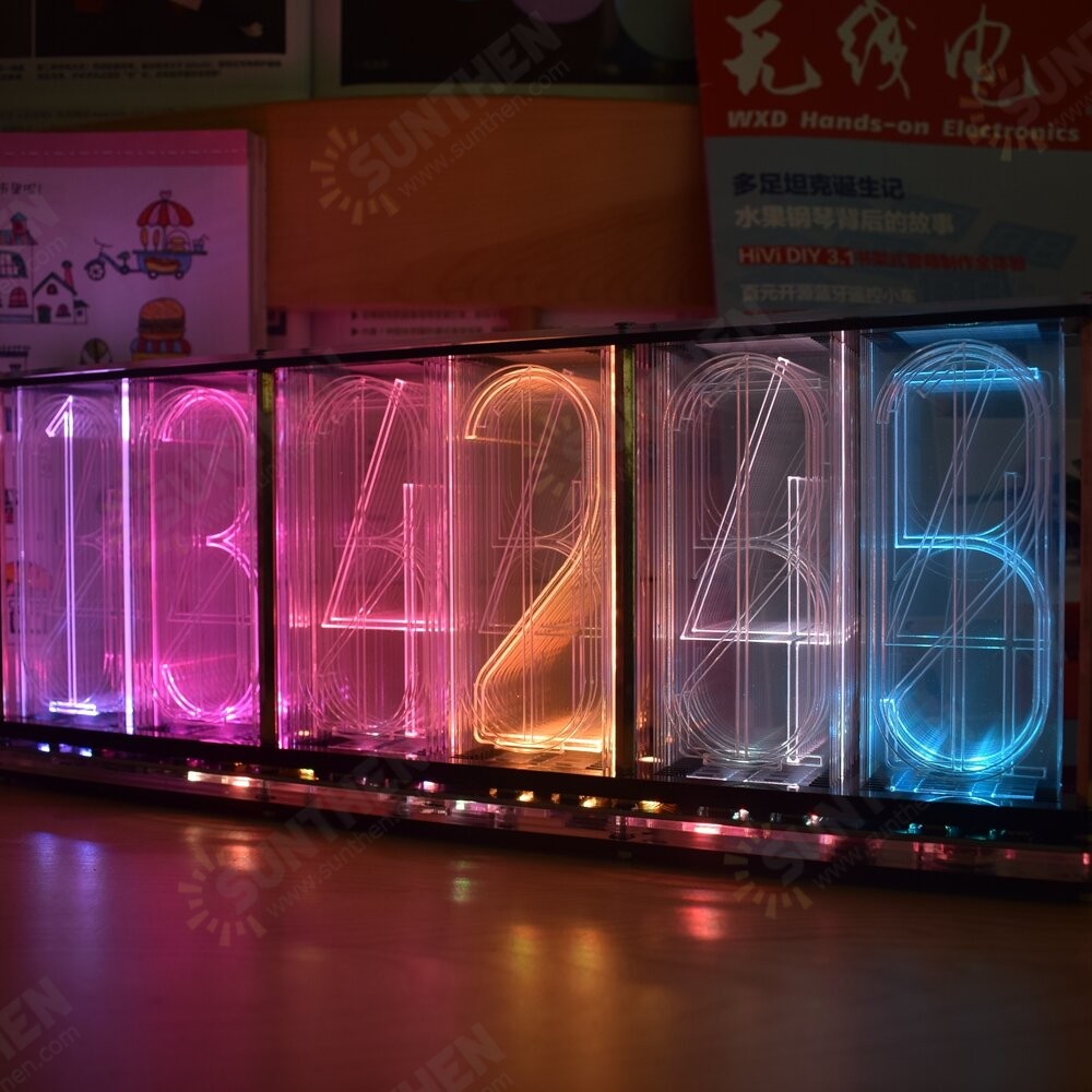 Oversized Font Analog Nixie Tube Clock Rainbow LED Full Color Music ...