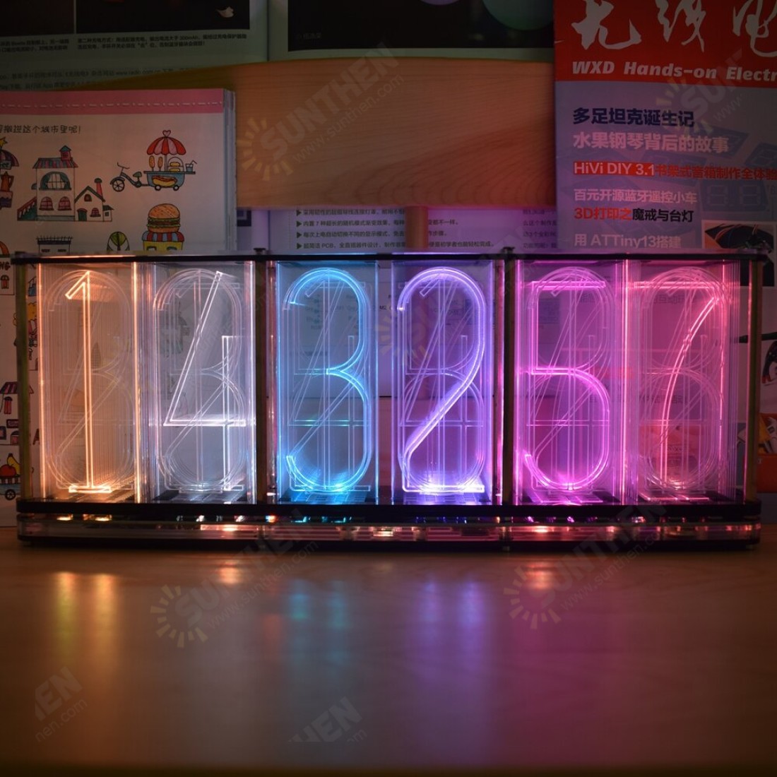 Oversized Font Analog Nixie Tube Clock Rainbow LED Full Color Music ...