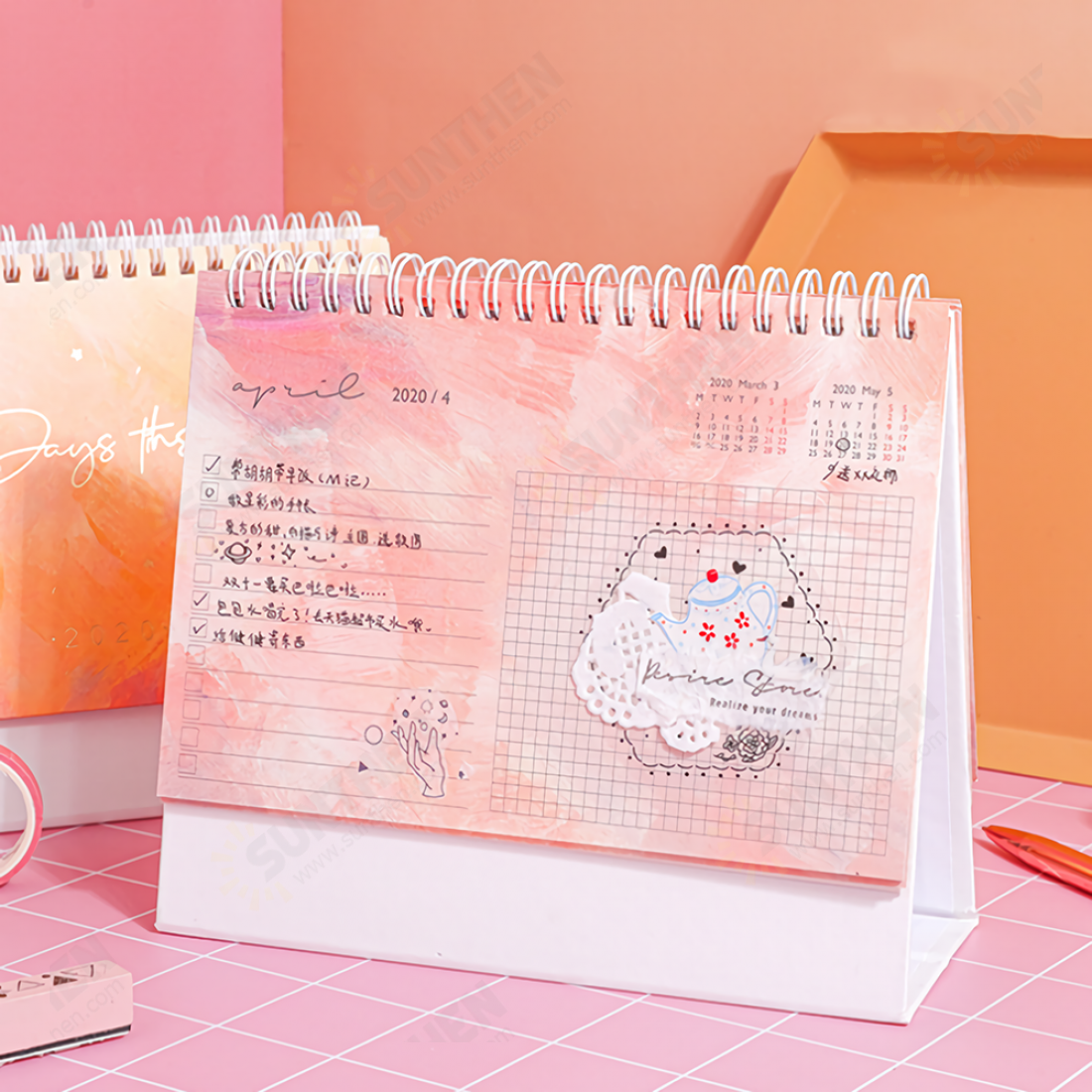 2020 Calendar Desk Organizer Cute Desk Diary Creative Desktop Memo Coil ...