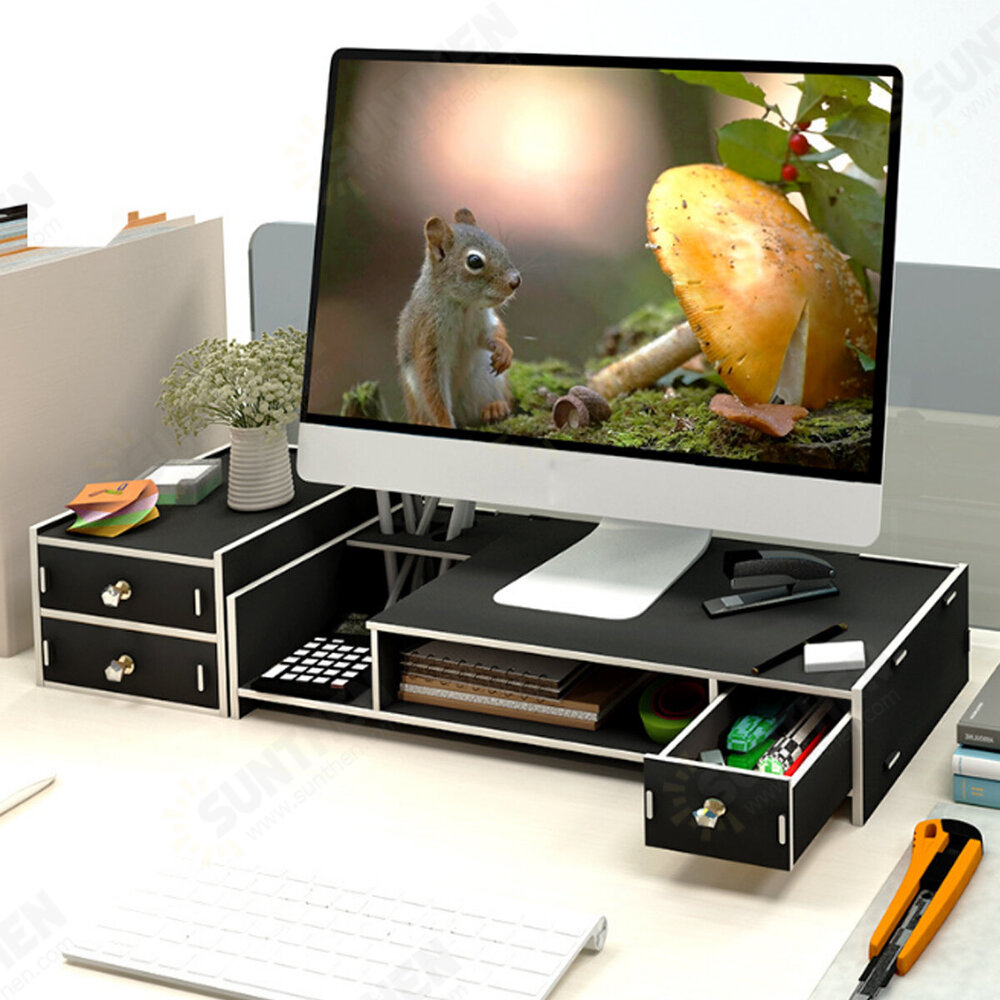 Multi-function Desktop Monitor Stand Wood Shelf Plinth Computer Screen Riser Laptop Strong ...