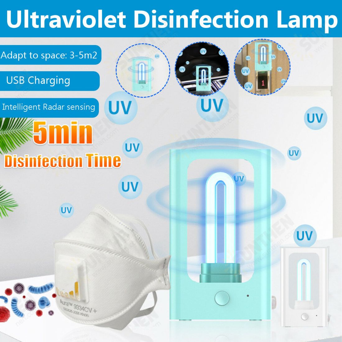 Portable LED UV Disinfection Power Lamp Handheld UV Sterilizing ...