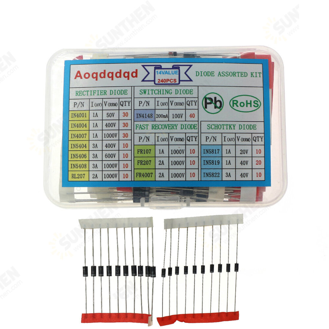 240Pcs 14 Value Diode Rectifier Fast Recovery Schottky Switching Diode ...