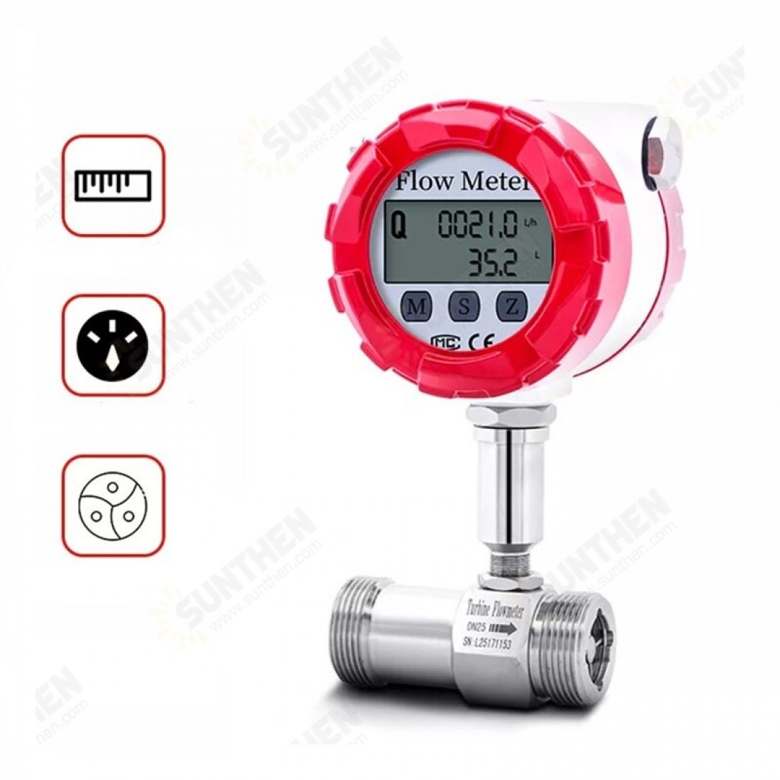 DN15/DN25 Water Flow Meter Turbine Flowmeter Sensor Liquid Gasoline Milk Methanol Alcohol Pulse ...