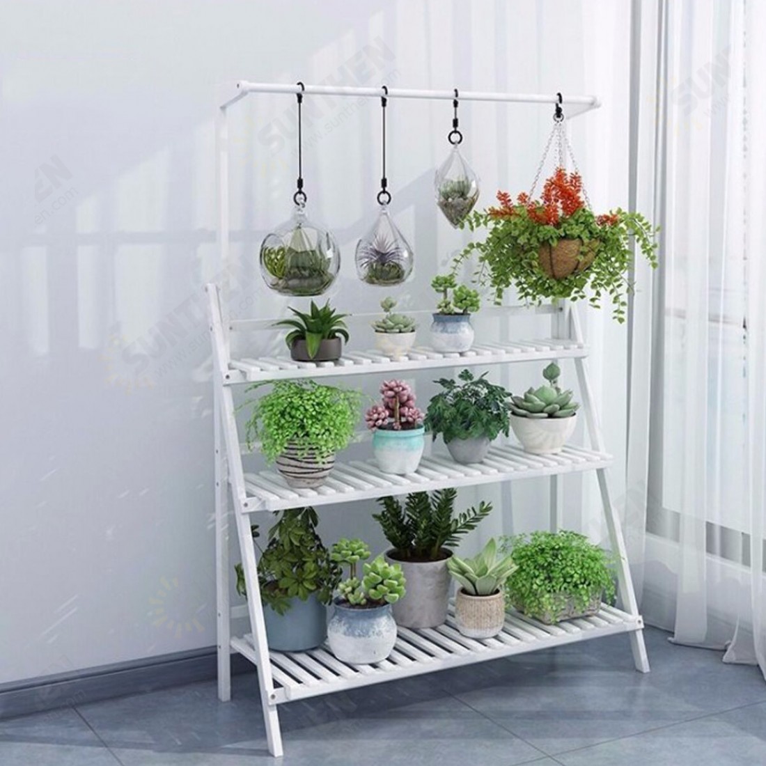 3-tier Height Adjustable Foldable Stair-floor Flower Pot Stands Rack ...