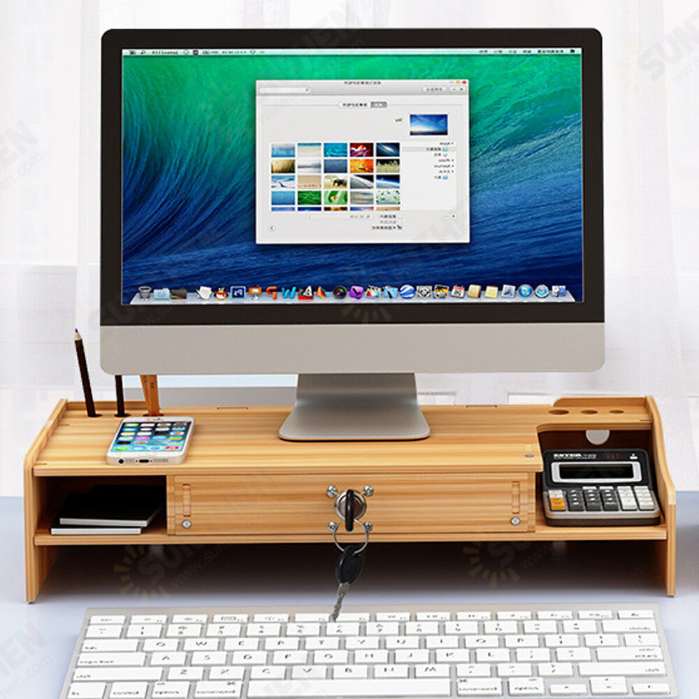 Wooden Desktop Computer Monitor Laptop Stand Elevated Shelf Base ...