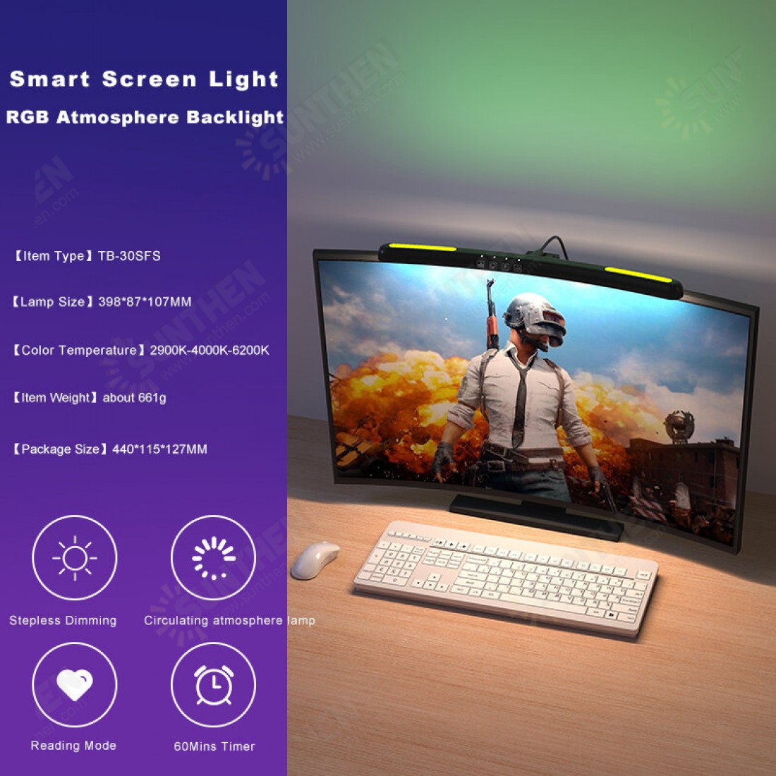 Curved RGB Monitor Light Bar RGB Dazzling Lighting Dynamic with Rhythm ...
