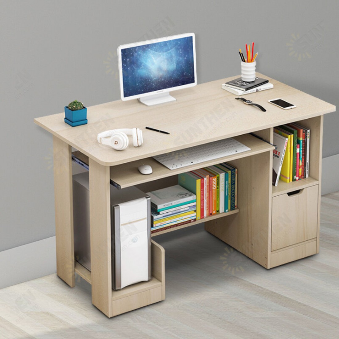 Computer Desk Student Study Desk Computer Desk with Keyboard Holder and ...