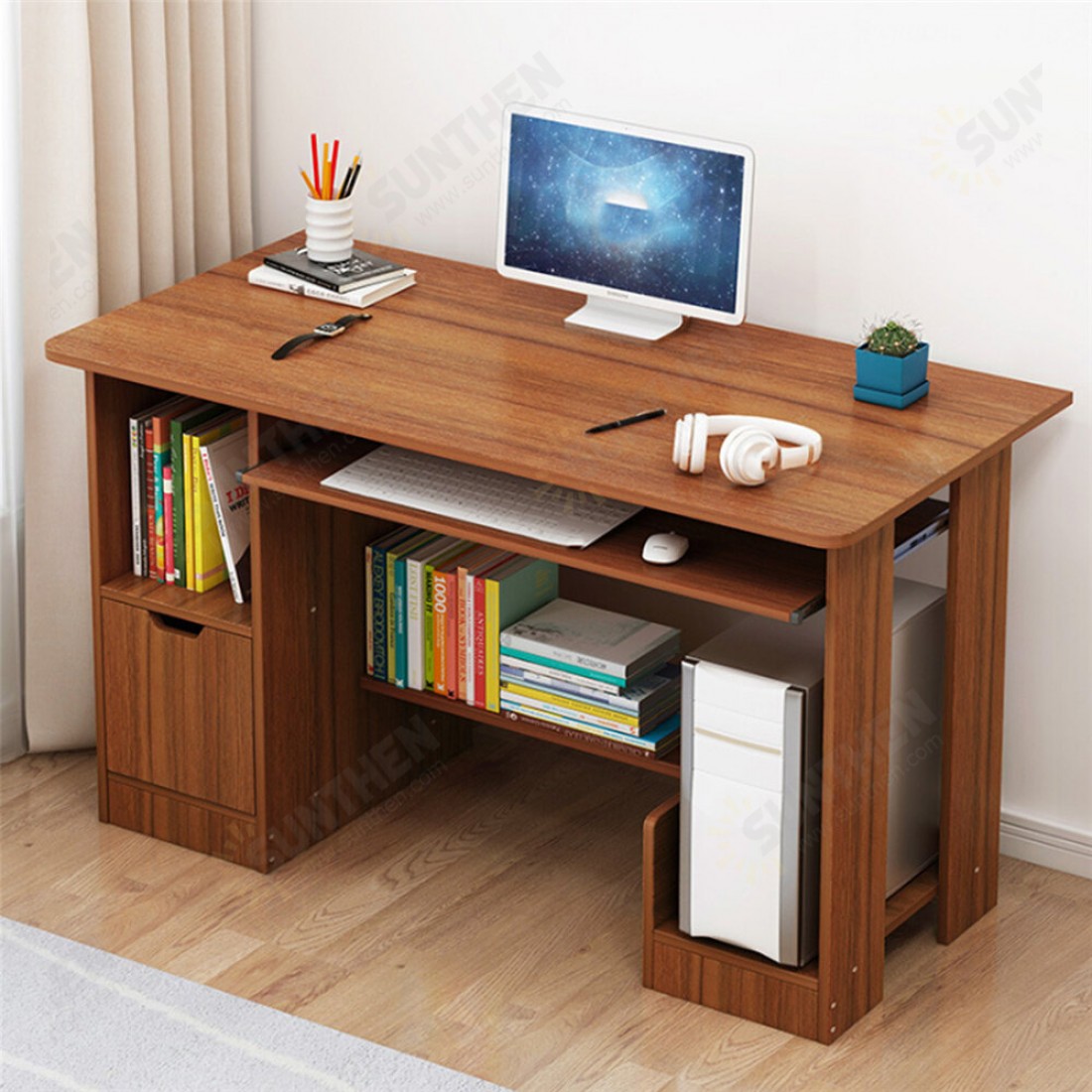 Computer Desk Student Study Desk Computer Desk with Keyboard Holder and ...