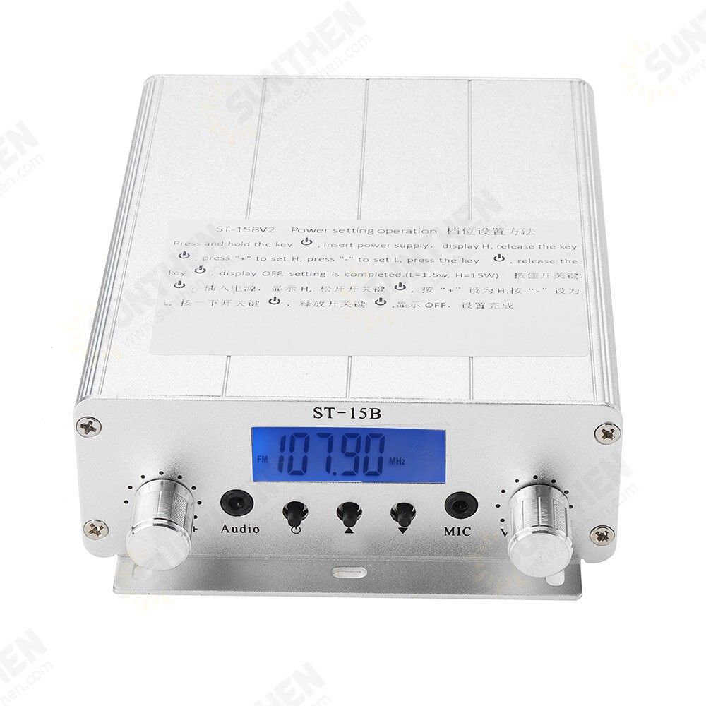 ST-15B 1.5W/15W FM Broadcast Transmitter Stereo PLL FM Radio Broadcast ...