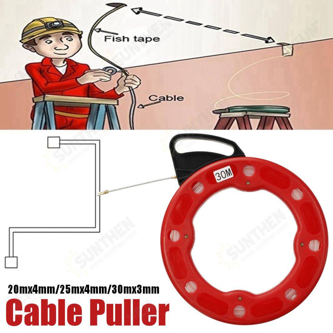 3mm x 30M Fiberglass Wire Cable Fish Snake Tape Puller Duct Conduit ...