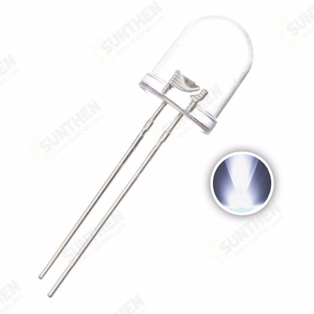 50pcs 10mm White Transparent 20mA 3V Ultra Bright Round LED Diode Light ...