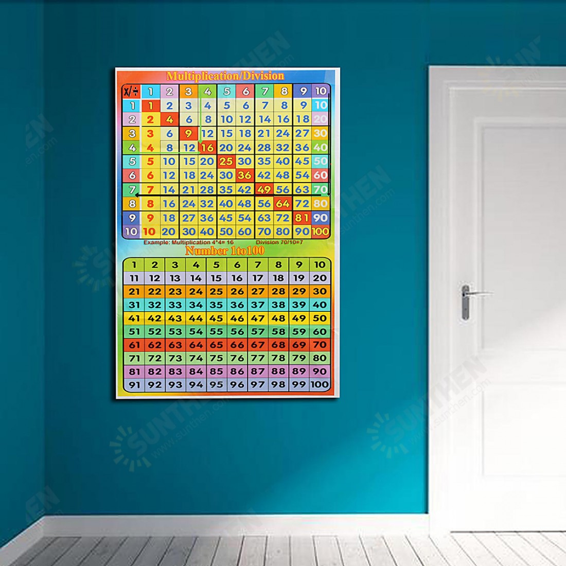 1-100 Square Educational Math Poster for Kids Rooms Classrooms Teach ...