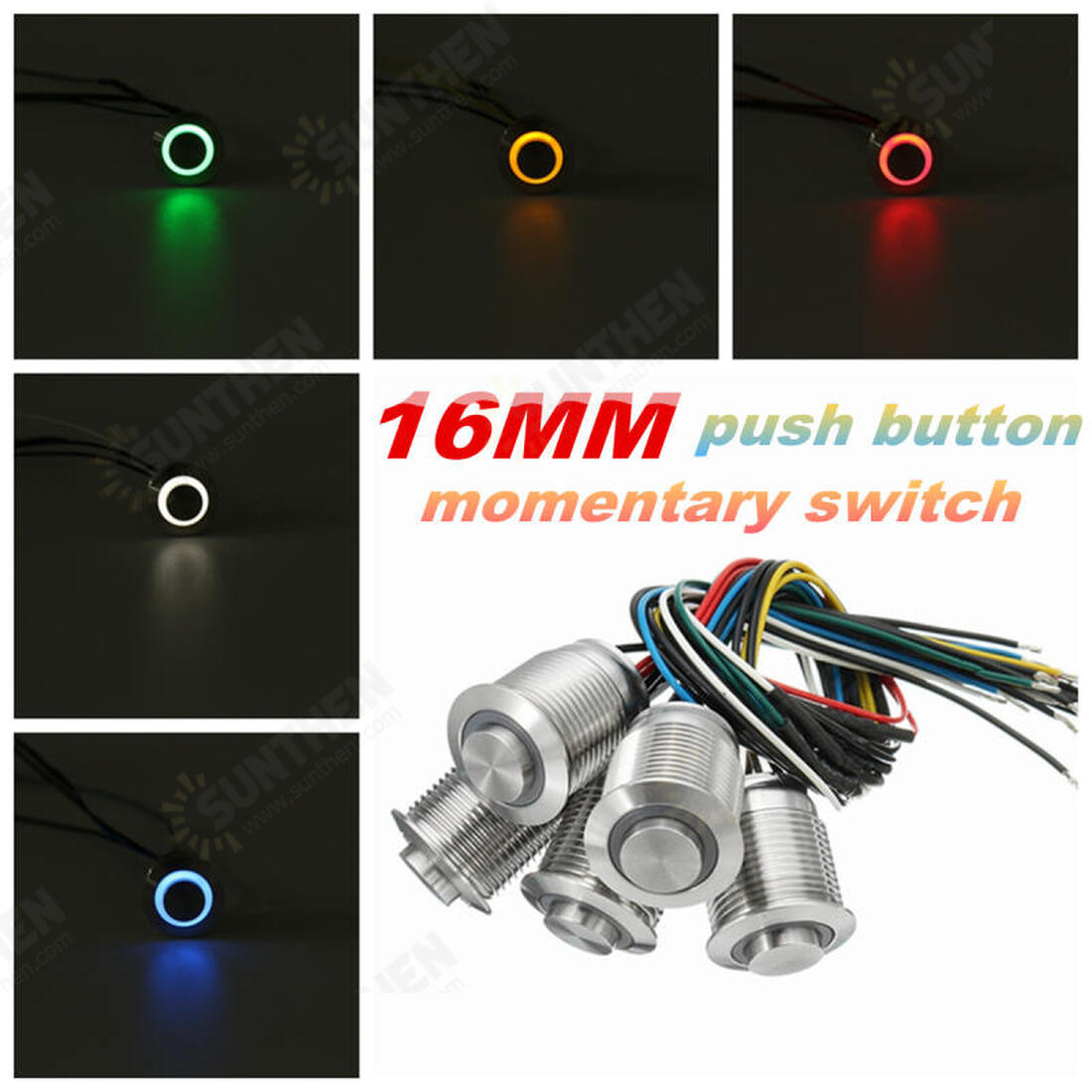12V 16mm Metal Momentary LED Push Button Switch Power Horn Engine Start ...