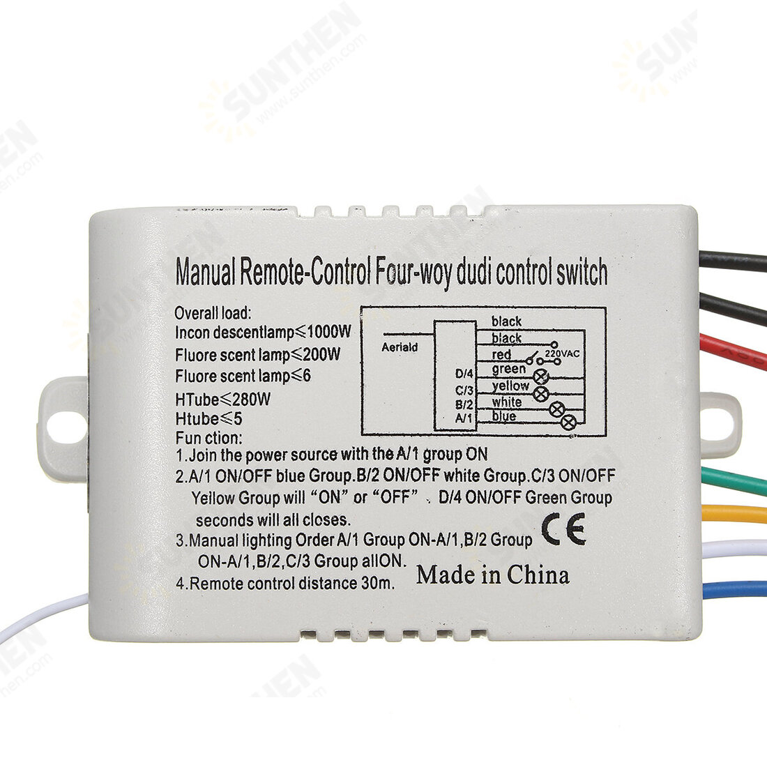4 Channel Wireless Wall Lamp Switch Splitter Remote Control Receiver ...