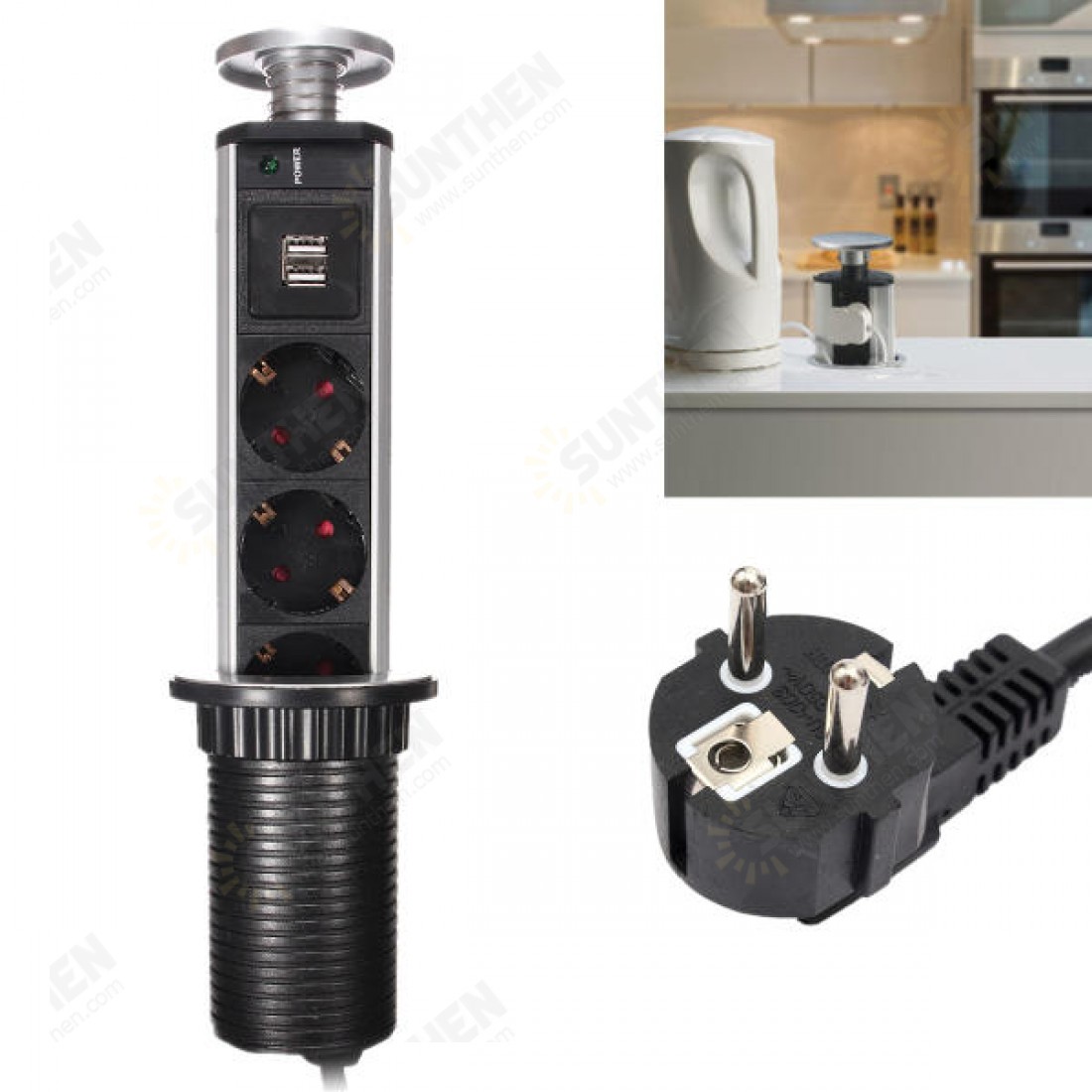 Pop Pull Up Power Pod Socket Kitchen Worktop Desk Socket Extension Lead ...