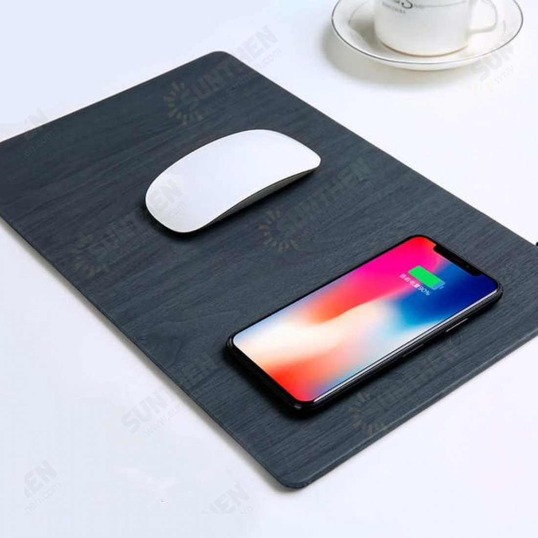 Mouse PU Wood Grain Quick Charge Pad Qi 5W 10W USB Wireless Charger for ...